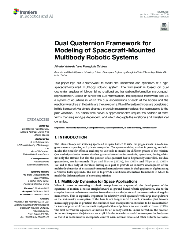 (PDF) Dual Quaternion Framework for Modeling of Spacecraft-Mounted ...
