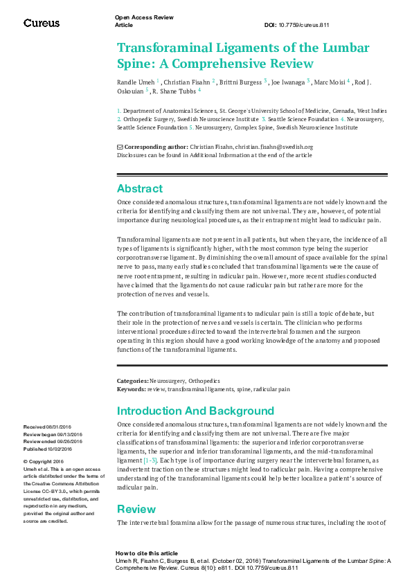 (PDF) Transforaminal Ligaments of the Lumbar Spine: A Comprehensive Review