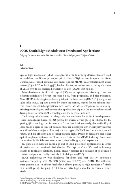 (PDF) 1 1 LCOS Spatial Light Modulators : Trends and Applications | Grigory Lazarev - Academia.edu