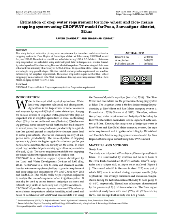 (PDF) Estimation of crop water requirement for rice- wheat and rice ...