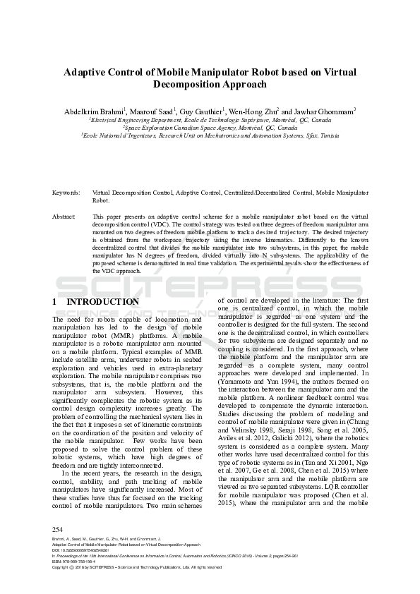 (PDF) Adaptive Control of Mobile Manipulator Robot based on Virtual ...