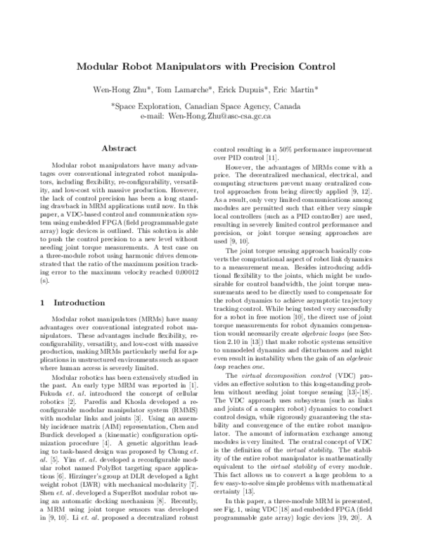 (PDF) Modular Robot Manipulators with Precision Control