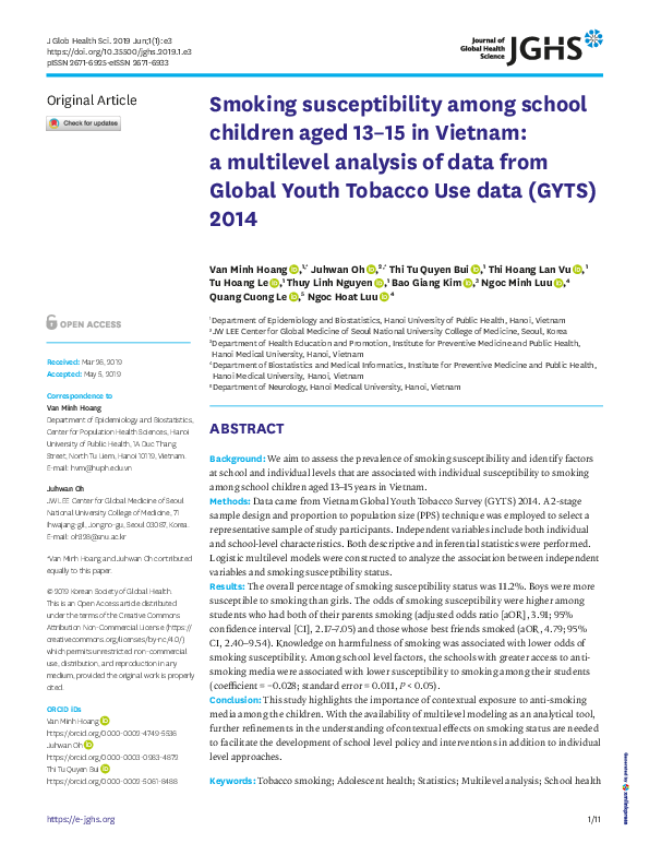 (PDF) Smoking Susceptibility in Vietnamese Adolescents: A GYTS Study