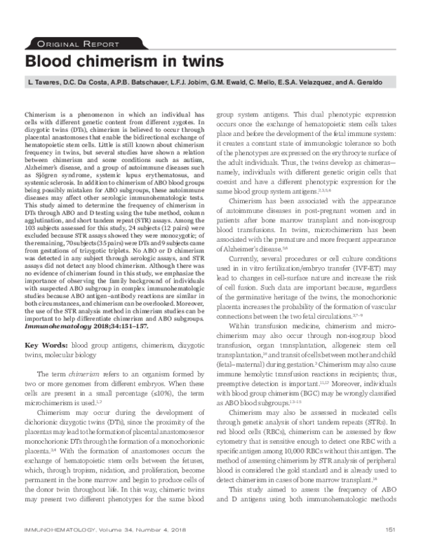 (PDF) Blood chimerism in twins