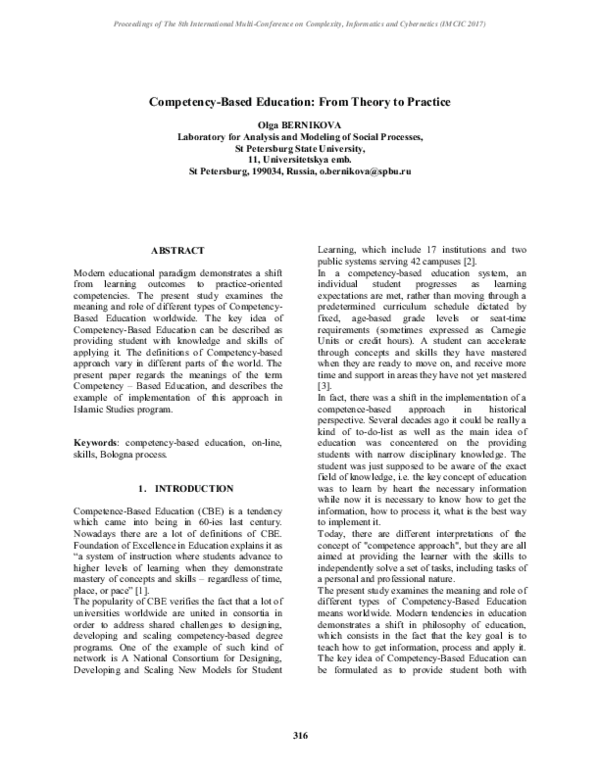(PDF) Competency-Based Education: From Theory to Practice