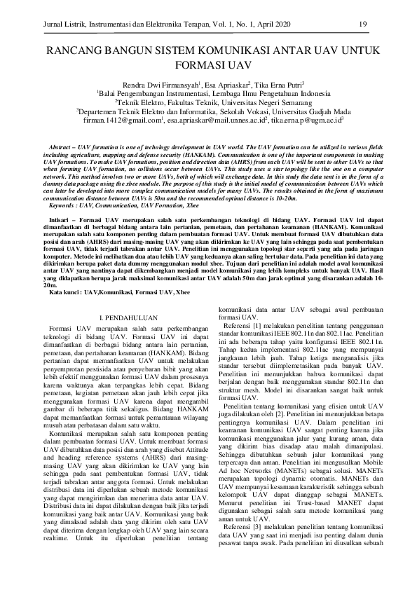 (PDF) Rancang Bangun Sistem Komunikasi antar UAV untuk Formasi UAV ... (PDF) Rancang Bangun Sistem Komunikasi antar UAV untuk Formasi UAV ...