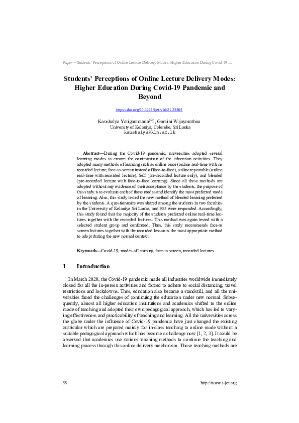 (PDF) Students’ Perceptions of Online Lecture Delivery Modes: Higher ...