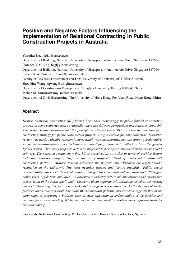 (PDF) Positive and negative factors influencing the implementation of relational contracting in ...