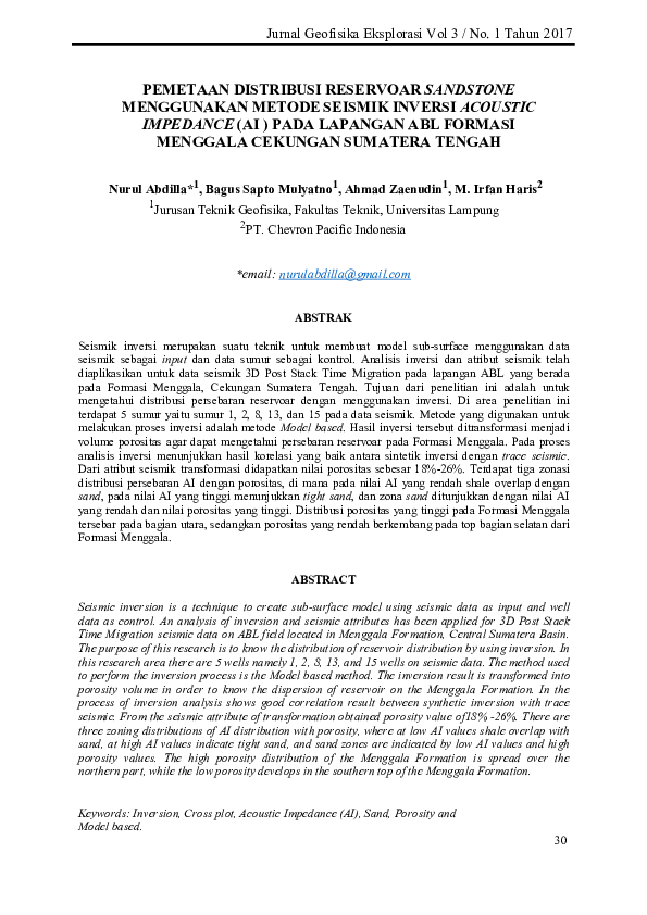 (PDF) Pemetaan Distribusi Reservoar Sandstone Menggunakan Metode ...