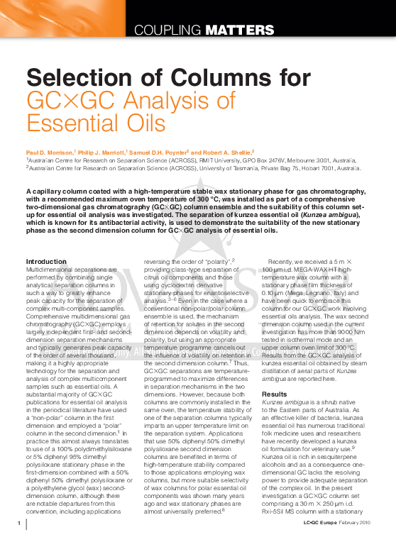 (PDF) Selection of columns for GCxGC analysis of essential oils