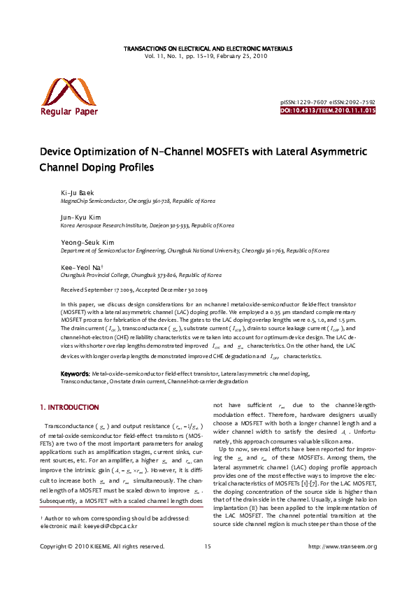 (PDF) Device optimization of n-channel MOSFETs with lateral asymmetric ...