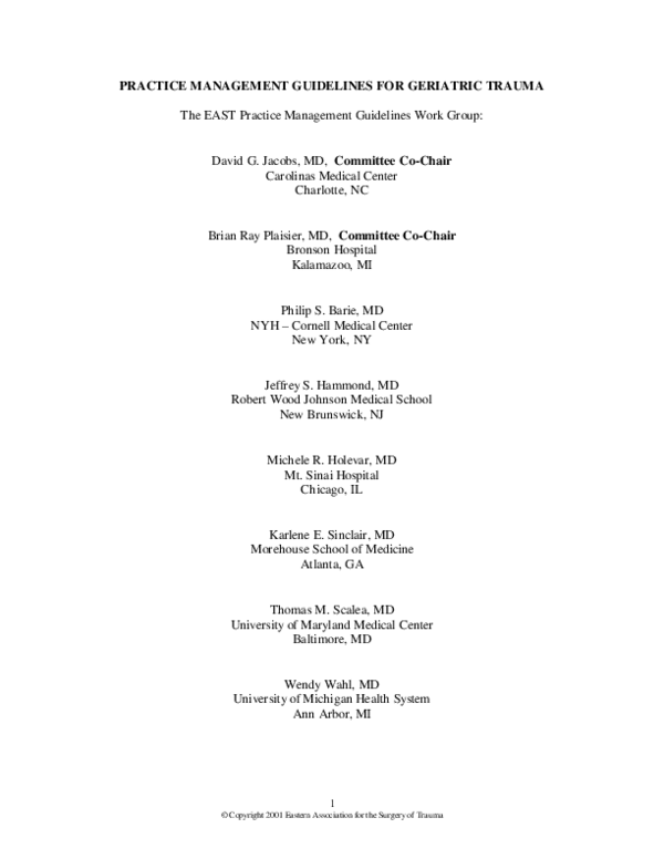 (PDF) Practice Management Guidelines for Geriatric Trauma: the EAST ...
