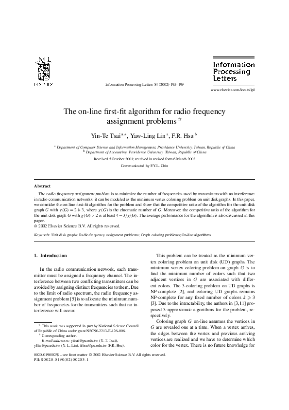 (PDF) The on-line first-fit algorithm for radio frequency assignment problems