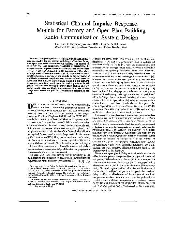 (PDF) Statistical channel impulse response models for factory and open plan building radio ...