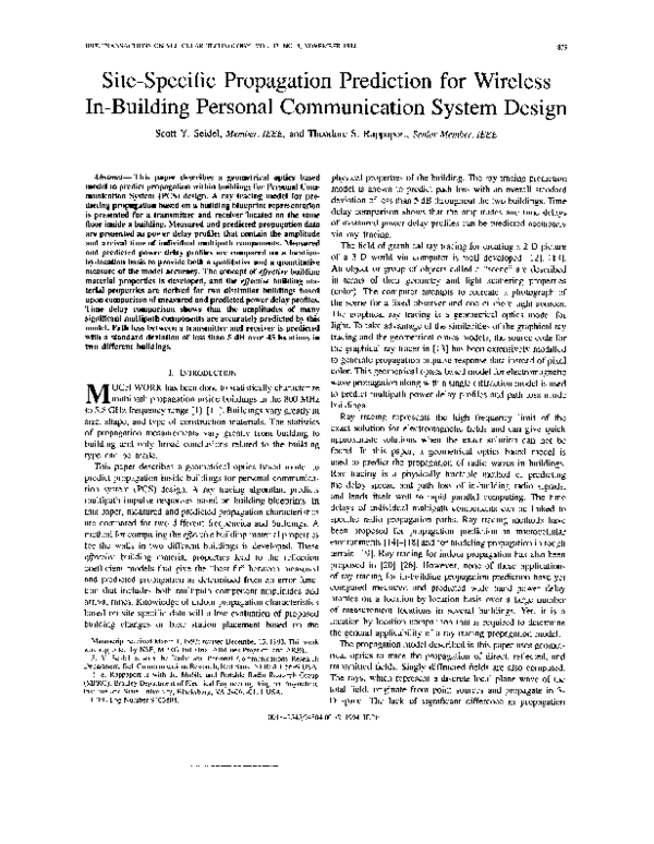 Pdf Site Specific Propagation Prediction For Wireless In Building Personal Communication