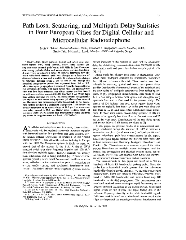 (PDF) Multipath Delay and Path Loss Statistics in European Cities