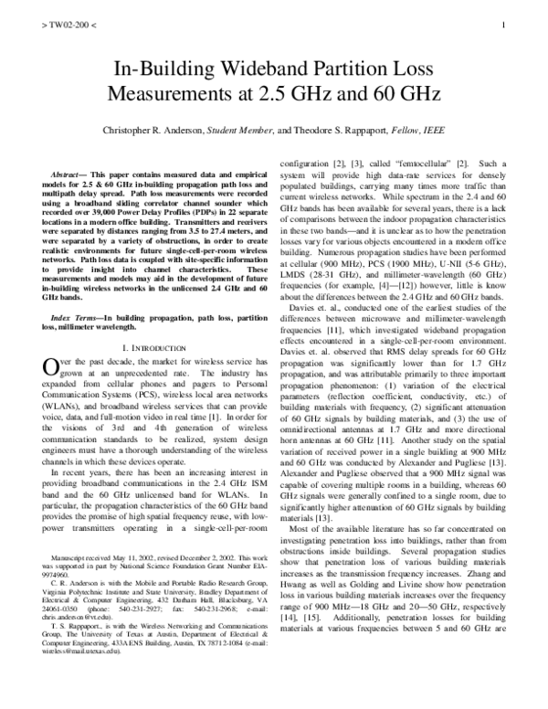 (PDF) In-Building Wideband Partition Loss Measurements at 2.5 and 60 ...