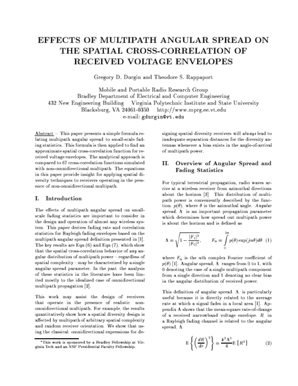Pdf Effects Of Multipath Angular Spread On The Spatial Cross