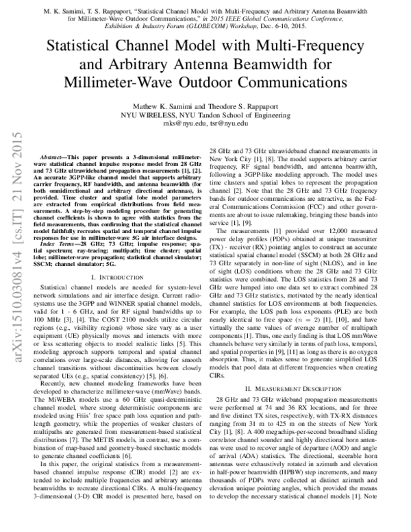 (PDF) Statistical Channel Model with Multi-Frequency and Arbitrary ...
