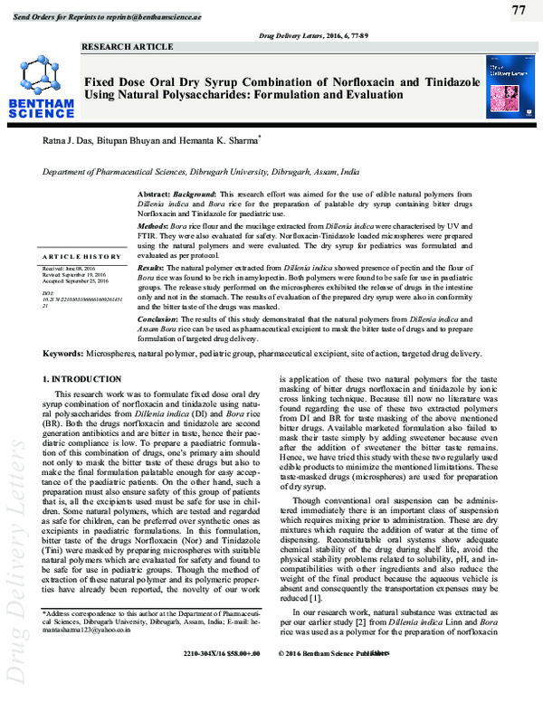 (PDF) Fixed Dose Oral Dry Syrup Combination of Norfloxacin and ...