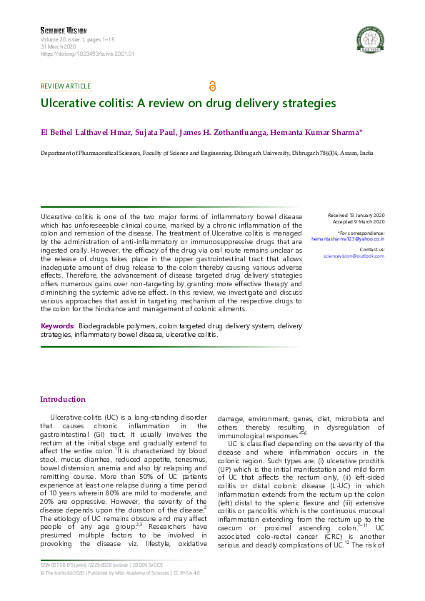 (PDF) Ulcerative colitis: A review on drug delivery strategies