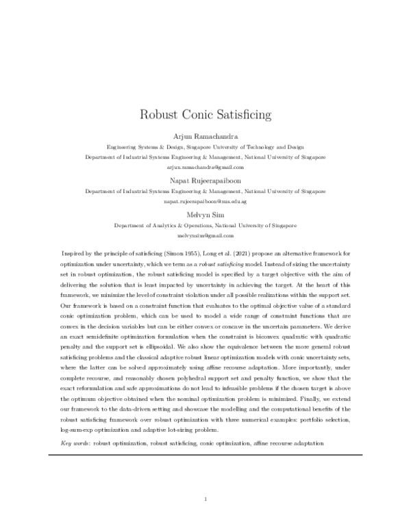 (PDF) Robust Conic Satisficing