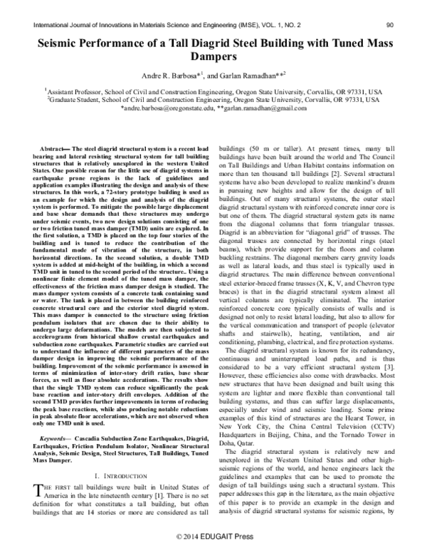 (PDF) Seismic Performance of a Tall Diagrid Steel Building with Tuned Mass Dampers