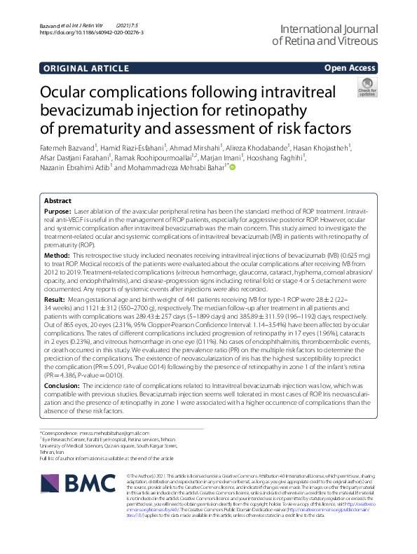 (PDF) Ocular Risks of Bevacizumab in ROP Treatment