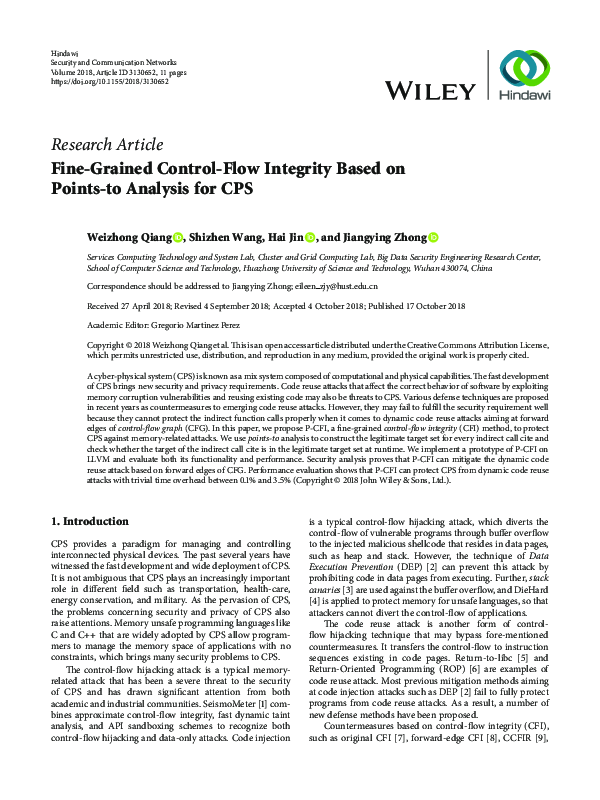 (PDF) Fine-Grained Control-Flow Integrity Based on Points-to Analysis for CPS