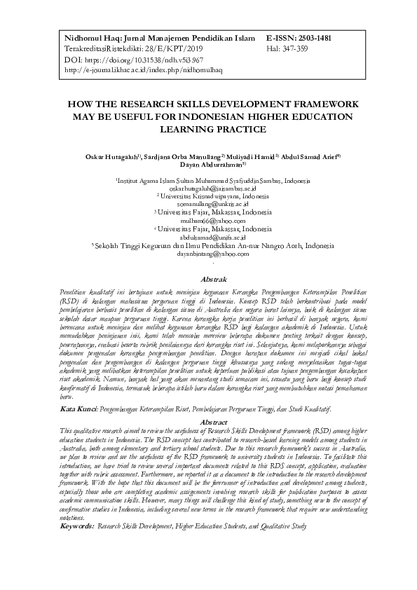 (PDF) How the Research Skills Development Framework May Be Useful for ...