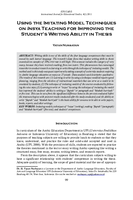 (PDF) Using the Imitating Models Techniques on Insya Teaching for ...
