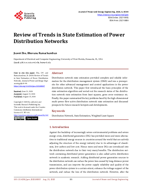 (PDF) Review of Trends in State Estimation of Power Distribution Networks