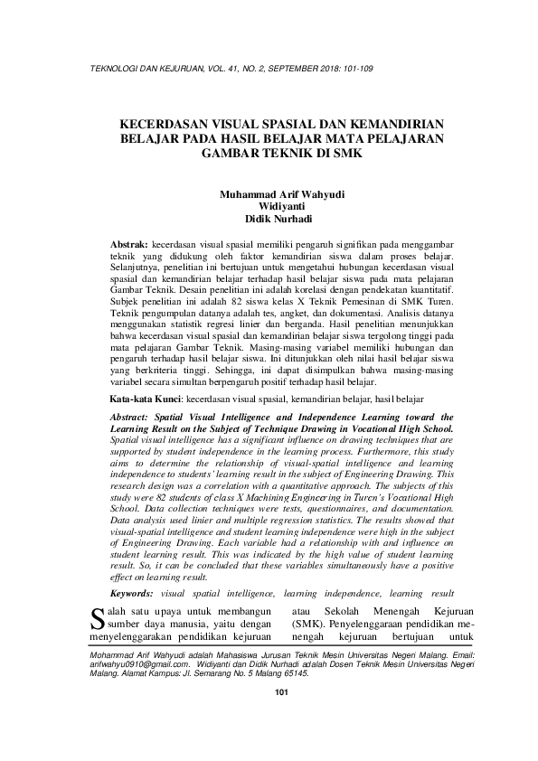 (PDF) Kecerdasan Visual Spasial Dan Kemandirian Belajar Pada Hasil Belajar Mata Pelajaran Gambar ...