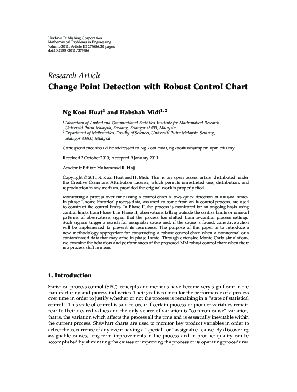 (PDF) Change Point Detection with Robust Control Chart