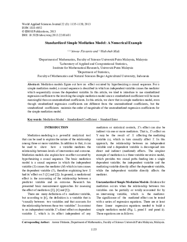 (PDF) Standardized simple mediation model : a numerical example
