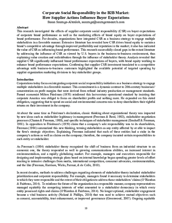 (PDF) Corporate Social Responsibility in the B2B Market: How Supplier Actions Influence Buyer ...