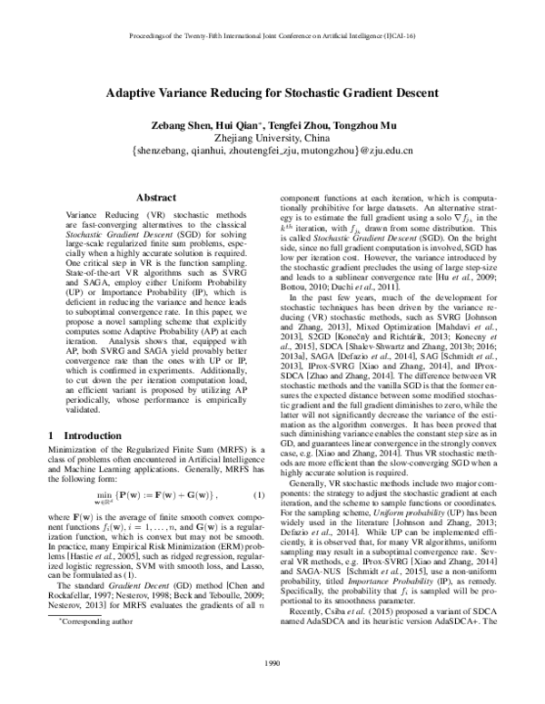 (PDF) Adaptive Variance Reducing for Stochastic Gradient Descent