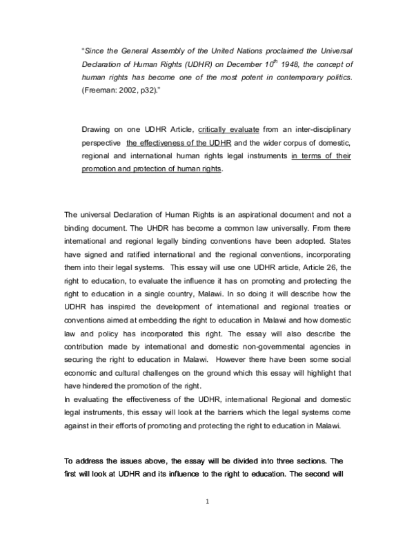 (DOC) The effectiveness of Article 26 of the UDHR in promoting the ...