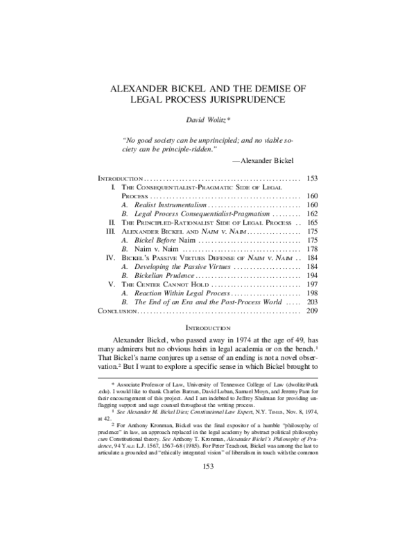 (PDF) Alexander Bickel and the Demise of Legal Process Jurisprudence