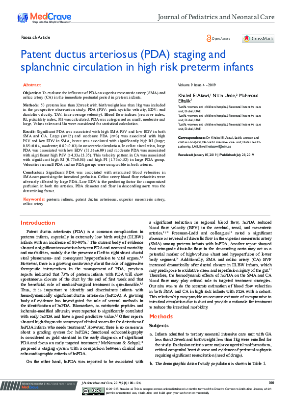 (PDF) Patent ductus arteriosus (PDA) staging and splanchnic circulation ...