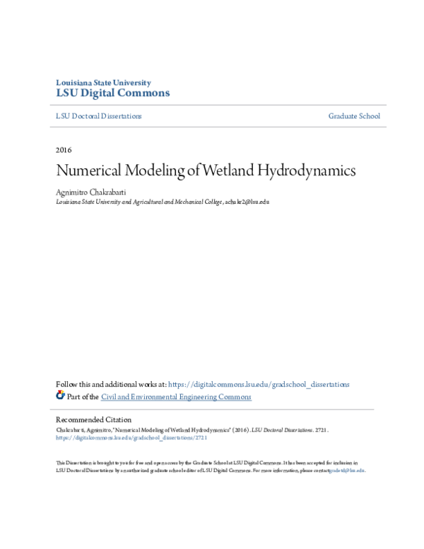 (PDF) Numerical Modeling of Wetland Hydrodynamics