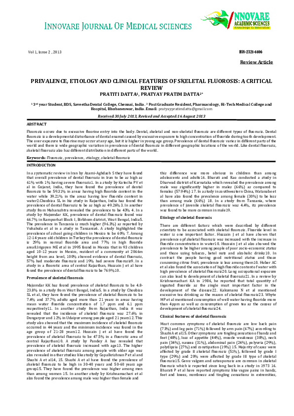 (PDF) Prevalence, Etiology and Clinical Features of Skeletal Fluorosis ...