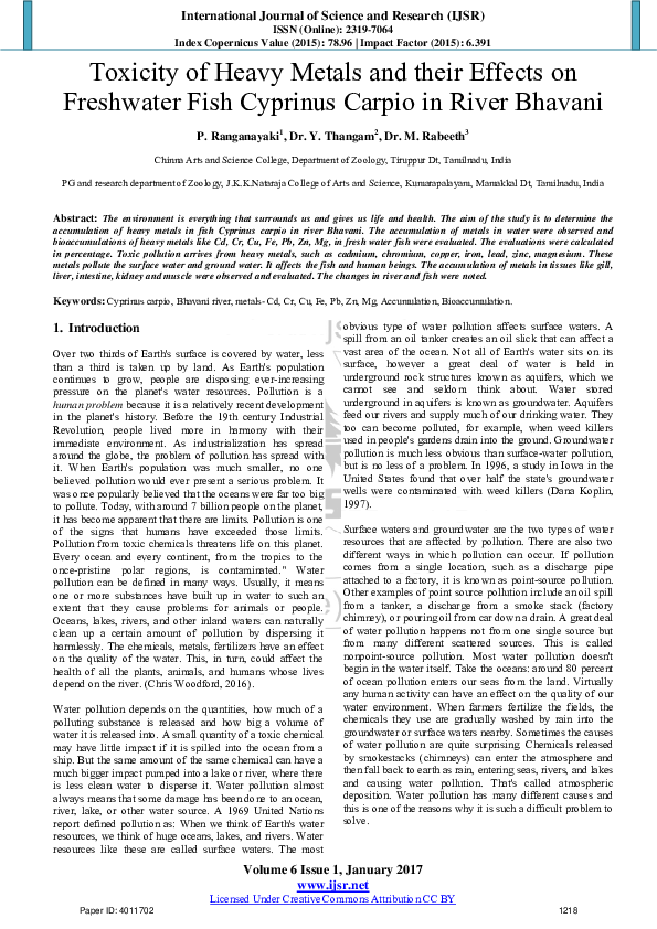 (PDF) Toxicity of Heavy Metals and their Effects on Freshwater Fish ...
