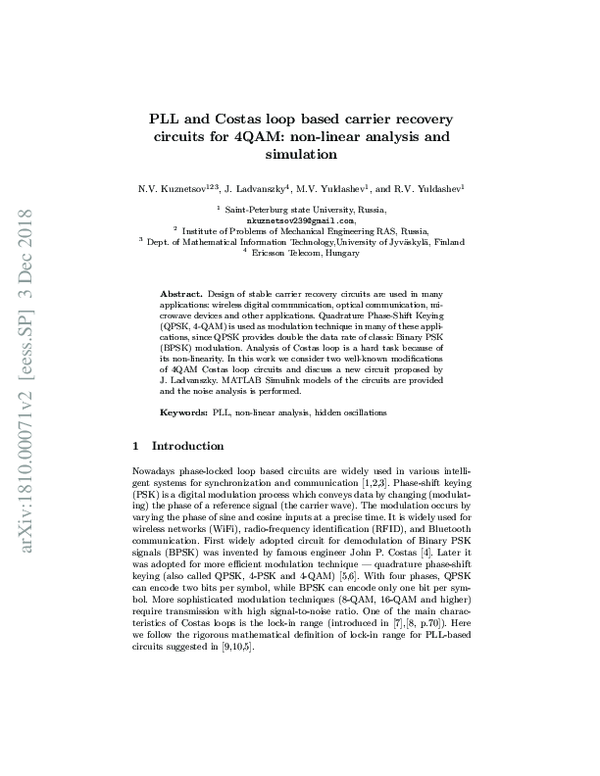 (PDF) PLL and Costas loop based carrier recovery circuits for 4QAM: non ...