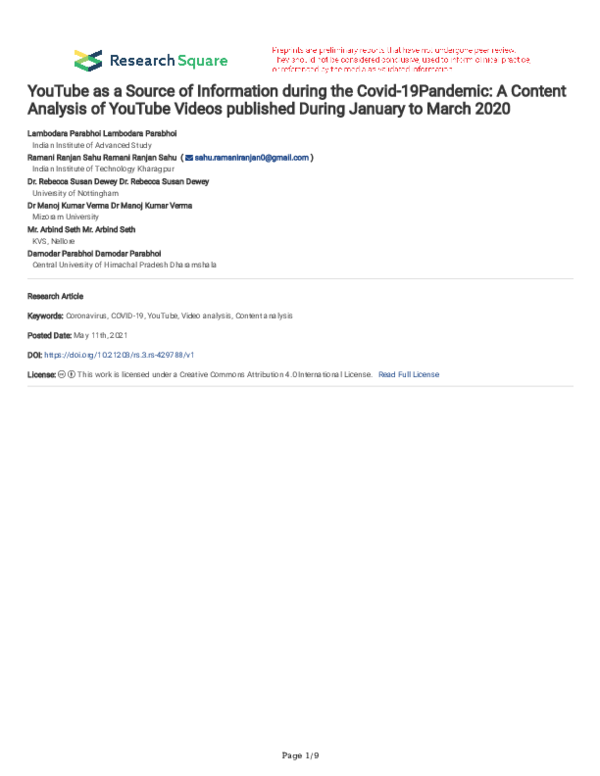(PDF) YouTube as a Source of Information during the Covid-19Pandemic: A ...