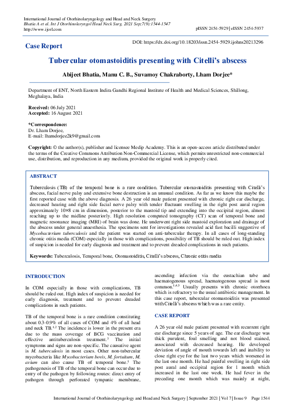 (PDF) Tubercular otomastoiditis presenting with Citelli’s abscess