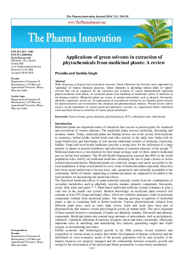 (PDF) Applications of green solvents in extraction of phytochemicals from medicinal plants: A review