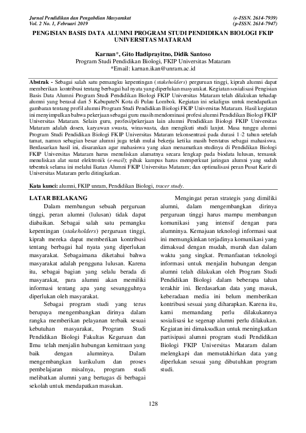 (PDF) Pengisian Basis Data Alumni Program Studi Pendidikan Biologi Fkip ...