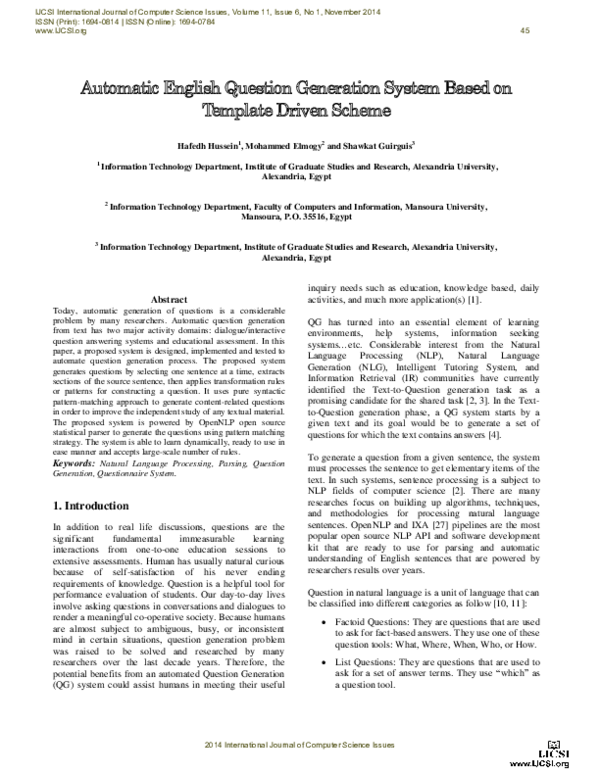 (PDF) Automatic English Question Generation System Based on Template ...