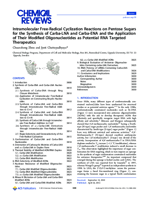 (PDF) Intramolecular Free-Radical Cyclization Reactions on Pentose ...